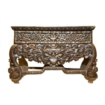 Small dark wood carved on both sides table | Tibet Shoppe